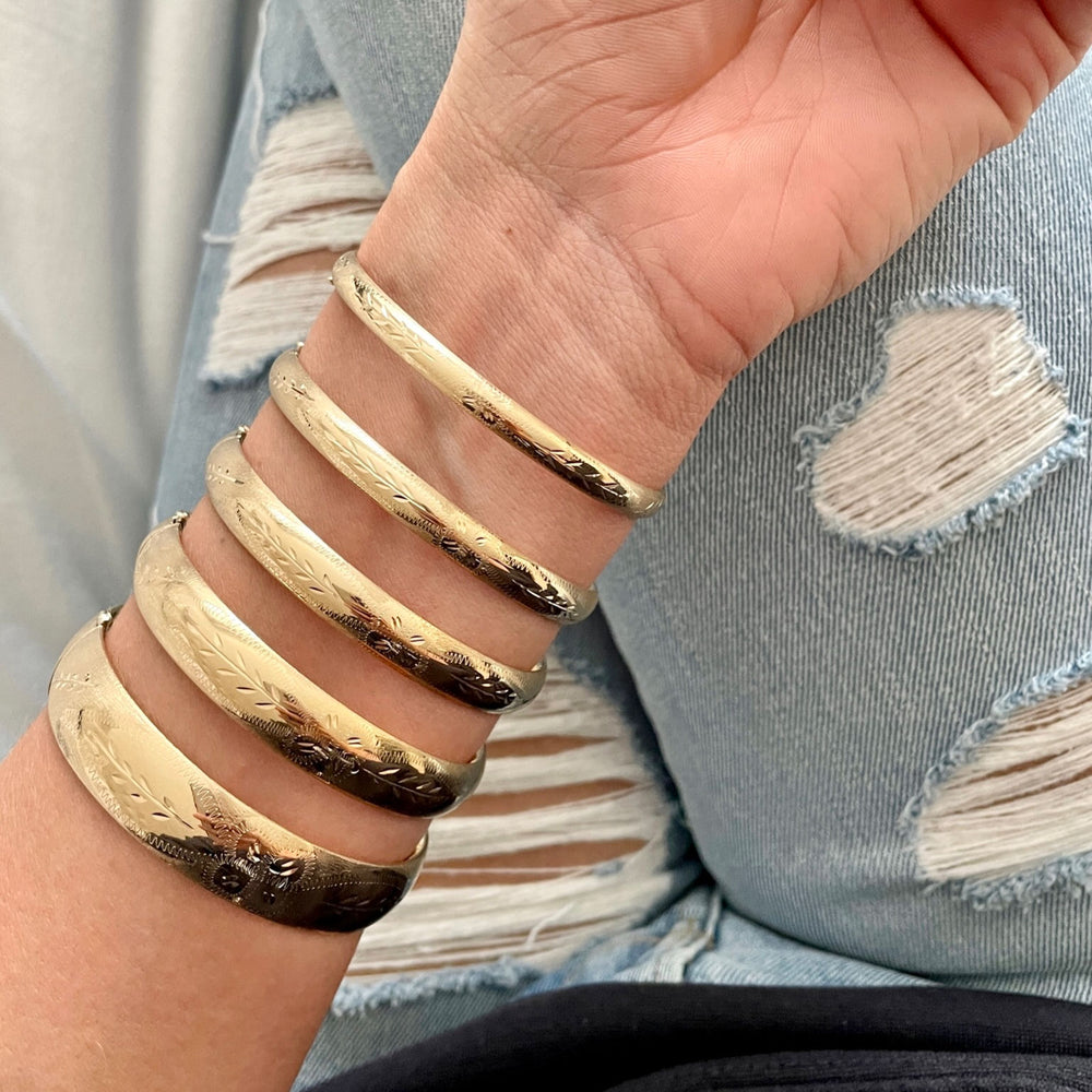 14K Gold Bangles With Floral Pattern