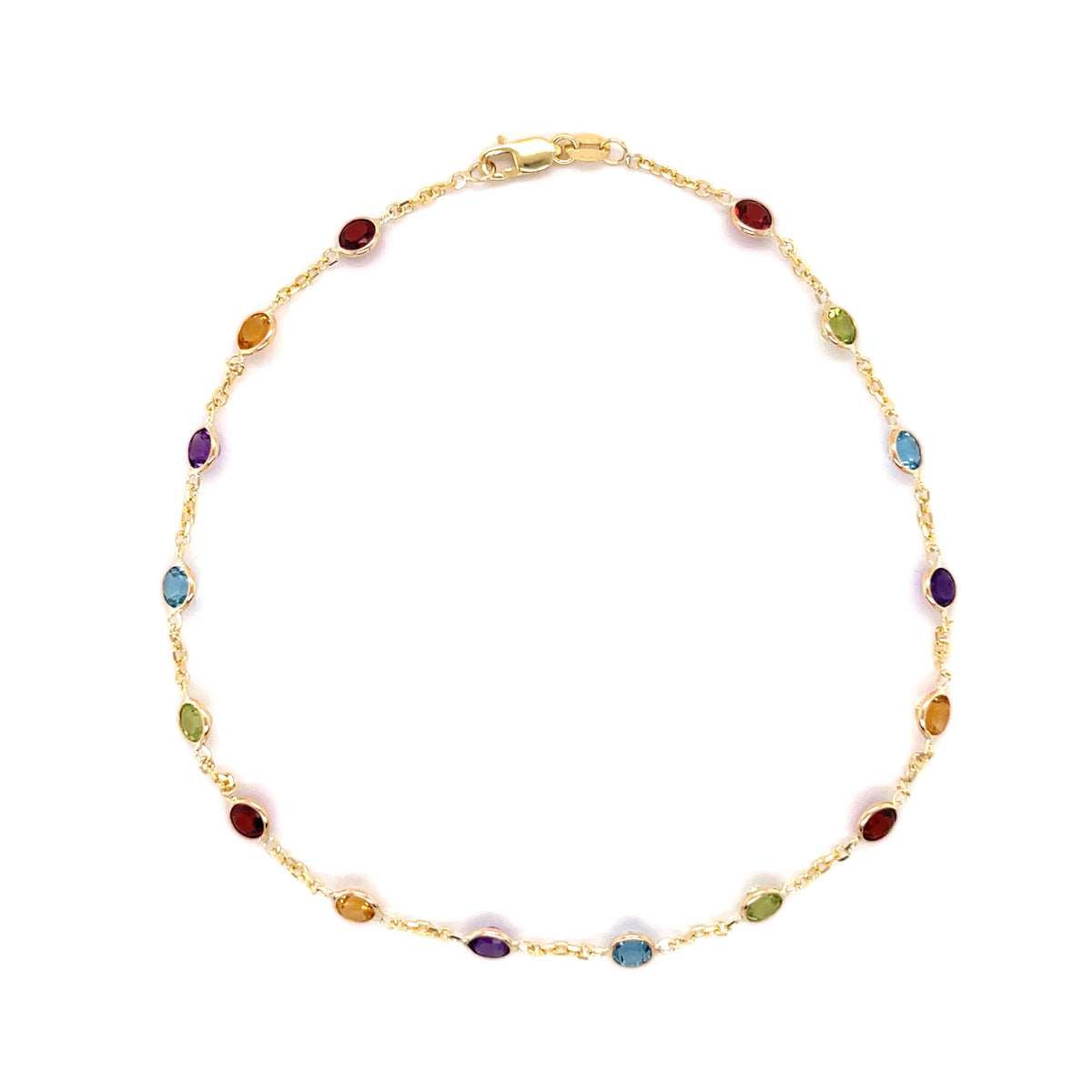 14K Gold Gemstone Station Anklet