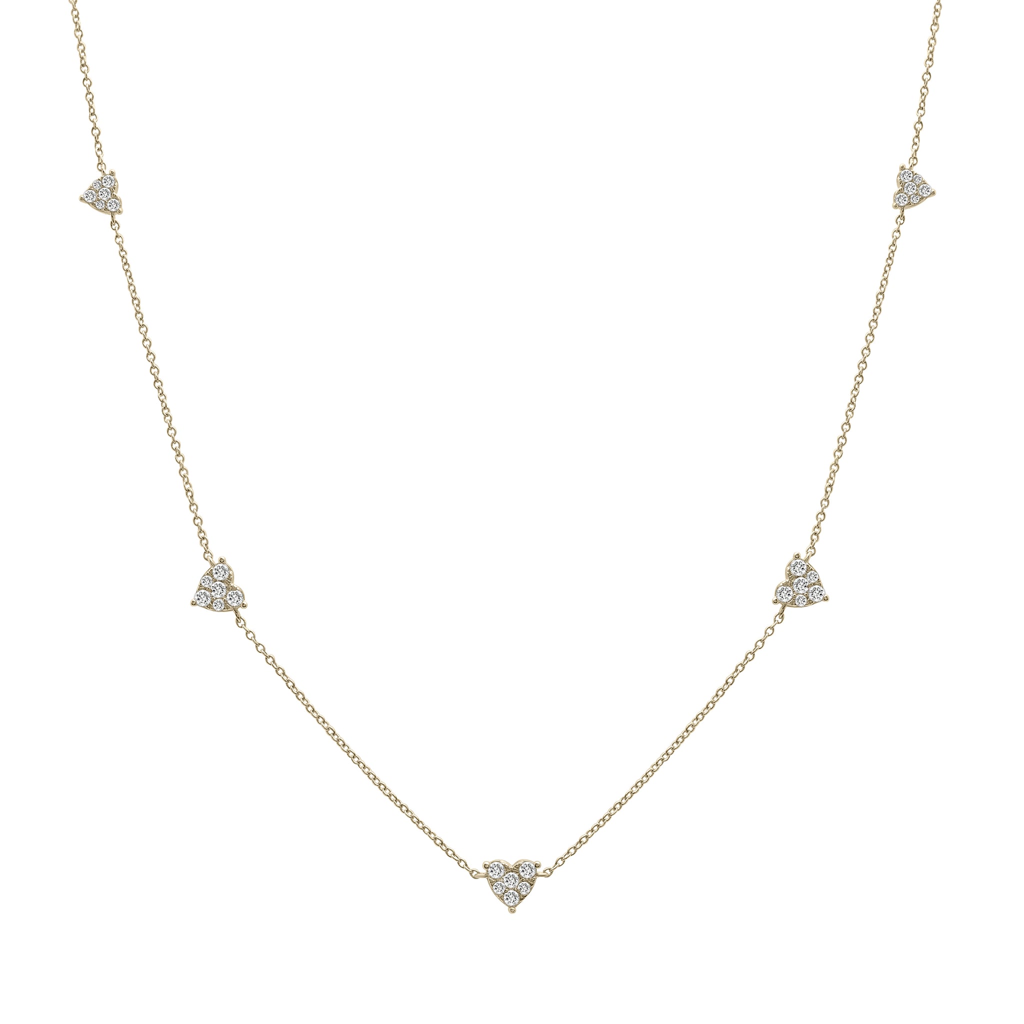 Diamond Heart Station Necklace In 14K Gold